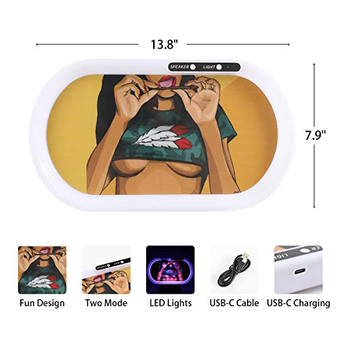 HOKirin Bluetooth Speaker Glow Tray,Led Rolling Light up Tray with Fun Pattern,Switchable 7 Colors of Lights,Rechargeable Illuminated Glow up Tray,Hot Girl,Size 13.8”x7.9”