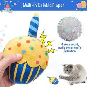 BINGPET Catnip Toys for Indoor Cats, Cat Birthday Hat and Interactive Plush Kitten Chew Toys - Cute Cake, Fish, Balloon Toys with Crinkle Paper and Catnip Inside