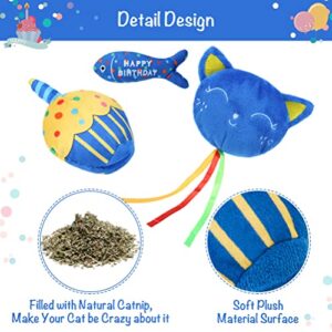 BINGPET Catnip Toys for Indoor Cats, Cat Birthday Hat and Interactive Plush Kitten Chew Toys - Cute Cake, Fish, Balloon Toys with Crinkle Paper and Catnip Inside