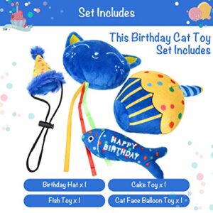 BINGPET Catnip Toys for Indoor Cats, Cat Birthday Hat and Interactive Plush Kitten Chew Toys - Cute Cake, Fish, Balloon Toys with Crinkle Paper and Catnip Inside