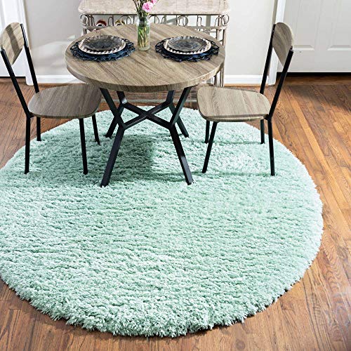 Rugs.com Infinity Collection Solid Shag Area Rug 5 Ft Round Cyan Shag Rug Perfect for Kitchens, Dining Rooms