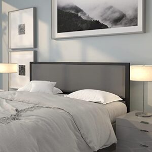 emma + oliver king size metal headboard - dk gray fabric upholstery fits standard bed frames