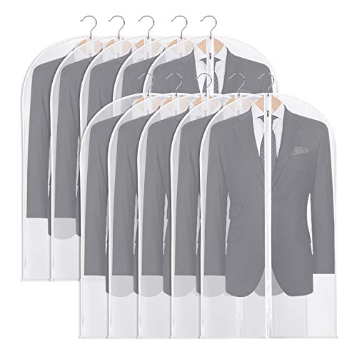 OSPUORT 10 Pack Hanging Garment Bags Suit Bag for Storage with Durable Zipper, Washable Lightweight Garment Covers for Closet Storage