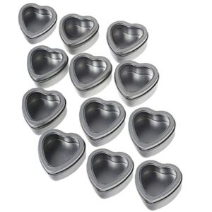 nuomi 12 pcs heart shaped tinplate boxes with clear lids mini empty storage tin cases for candy, candle, chotolate, beads, party favors, crafts, 2 oz