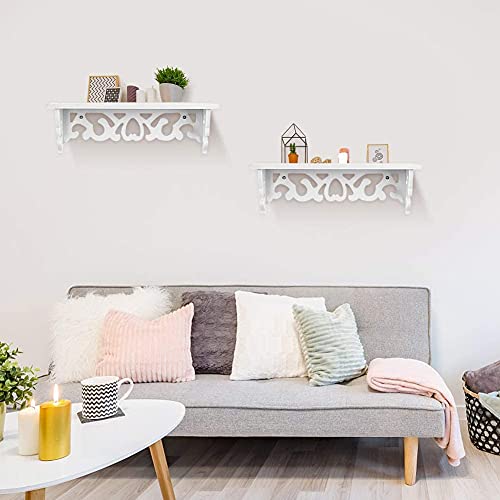 AYNEFY Floating Wall Shelves, Wall-Mounted Pierced Carved Display Holder 13inch Storage Shelves for Home Office Living Room Bedroom Bathroom White