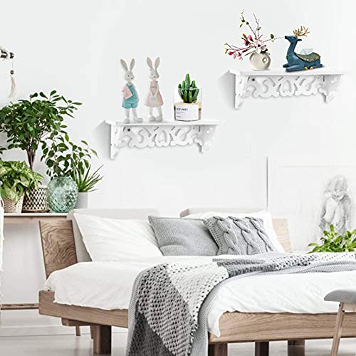 AYNEFY Floating Wall Shelves, Wall-Mounted Pierced Carved Display Holder 13inch Storage Shelves for Home Office Living Room Bedroom Bathroom White