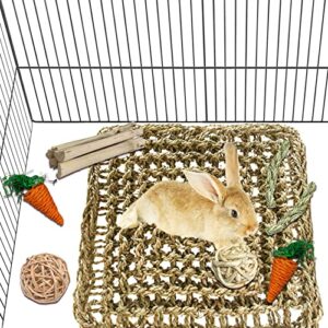 Tfwadmx Rabbit Activity Mat Bunny Chew Toy for Teeth Grinding Small Animal Seagrass Activity Zone Seagrass Mat Play Ball Carrot Toys for Hamster,Chinchilla,Guinea Pig or Other Rodent Pets