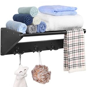 maxgear towel racks for bathroom, towel holder wall mounted, bathroom shelf decor, hanging bathroom rack with 3 double hooks, farmhouse toilet shelf black towel hanger, bathroom organizer and storage