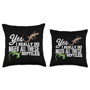 Funny Reptile Lover Gifts & Snake Lovers Apparel Yes I Really Do Need All These Reptiles Snake Lizard Gecko Throw Pillow, 16x16, Multicolor