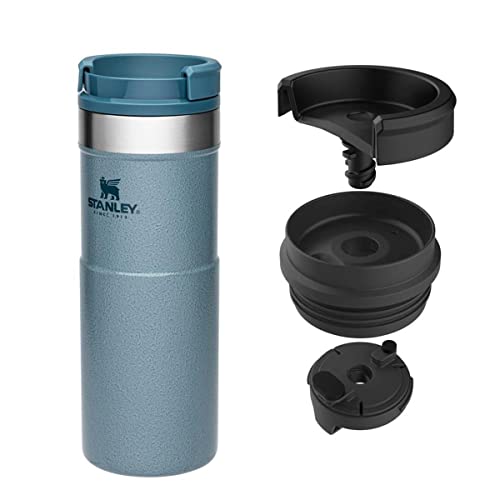 Stanley NeverLeak Travel Mug .47L / 16OZ Hammertone Ice – Leakproof - Tumbler for Coffee, Tea & Water - BPA FREE - Stainless-Steel Thermo Cup - Rotating lid covers drink - Dishwasher Safe