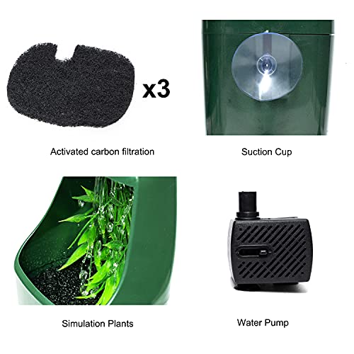 Giangarden Reptile Water Dispenser Automatic System Circulation Chameleon Drinking Fountain Water Dripper for Lizard, Snake, Gecko, Tortoise, Bearded Dragon with 3 Replaceable Carbon Pads(800ml/27oz)