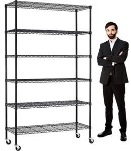 lllstore 6-tier storage metal shelf wire shelving unit 2100lb capacity adjustable heavy duty storage rack with wheels nsf metal shelf for closet kitchen garage basement, 82" h x 48" l x 18" d- black