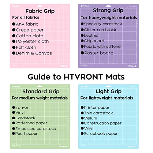 HTVRONT Cutting Mat for Cricut, 6 Pack Cutting Mat 12x12(StandardGrip, LightGrip, StrongGrip, FabricGrip) for Cricut Explore Air 2/Air/One, Variety Adhesive Sticky Cutting Mats Accessories for Cricut