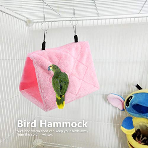 Parrots Hammock, Soft Plush Hanging Swing Nest Hanging Swing Net Bird Cage Hammock Sleeper for Parakeets Conures Cockatiels(Pink M)