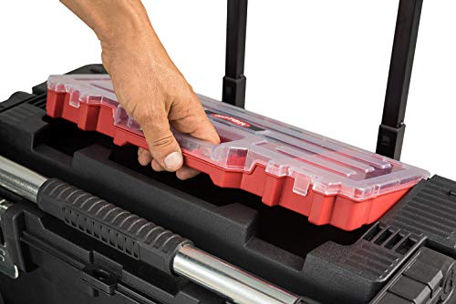 Keter Mobile Hawk Cart and Stackable Tool Box System and Organizer with Telescopic Comfort Grip Handle - Perfect Organization and Storage Chest for Power Drill, Tape Measure, and Small Parts