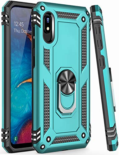 IKAZZ Galaxy A10e Case with Screen Protector,Military Grade Shockproof Cover Pass 16ft Drop Test with Magnetic Kickstand Car Mount Holder Protective Phone Case for Samsung Galaxy A10e Turquoise