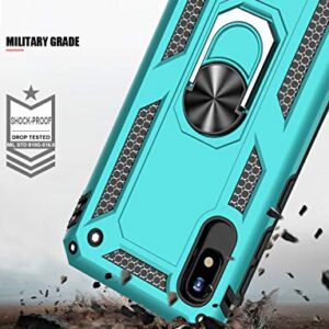 IKAZZ Galaxy A10e Case with Screen Protector,Military Grade Shockproof Cover Pass 16ft Drop Test with Magnetic Kickstand Car Mount Holder Protective Phone Case for Samsung Galaxy A10e Turquoise