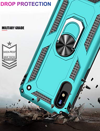 IKAZZ Galaxy A10e Case with Screen Protector,Military Grade Shockproof Cover Pass 16ft Drop Test with Magnetic Kickstand Car Mount Holder Protective Phone Case for Samsung Galaxy A10e Turquoise