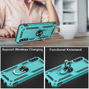 IKAZZ Galaxy A10e Case with Screen Protector,Military Grade Shockproof Cover Pass 16ft Drop Test with Magnetic Kickstand Car Mount Holder Protective Phone Case for Samsung Galaxy A10e Turquoise