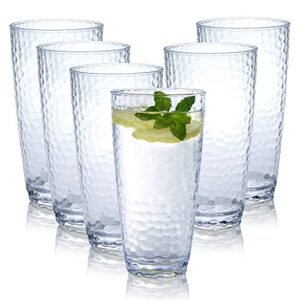 kurala unbreakable plastic tumbler cups, set of 6, large water tumbler set, 25 oz highball drinking glasses (clear)