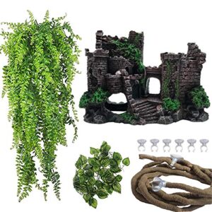 pinvnby resin classical castle reptile habitat decorations lizard hideouts cave terrarium realistic details ornament aquarium accessories for chameleon,snake,gecko and hermit crabs