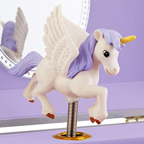 RR ROUND RICH DESIGN Kids Musical Jewelry Box for Girls with Drawer and Jewelry Set with Brave Unicorn - Beautiful Dream Tune Purple