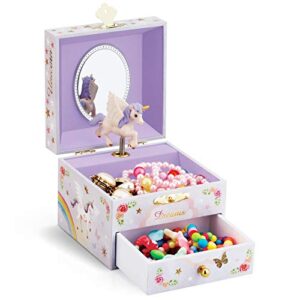 RR ROUND RICH DESIGN Kids Musical Jewelry Box for Girls with Drawer and Jewelry Set with Brave Unicorn - Beautiful Dream Tune Purple