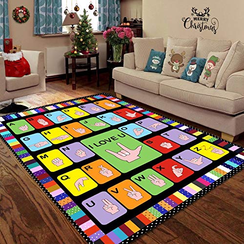 Sign Language Premium Rug Area Rug for Living Dinning Room Bedroom Kitchen, Nursery Rug Floor Carpet Yoga Mat