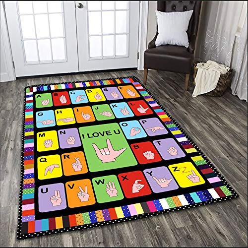 Sign Language Premium Rug Area Rug for Living Dinning Room Bedroom Kitchen, Nursery Rug Floor Carpet Yoga Mat