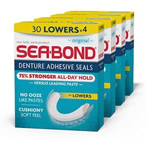 Sea Bond Secure Denture Adhesive Seals, Original Lowers, Zinc-Free, All-Day-Hold, Mess-Free, 30 Count (Pack of 4)