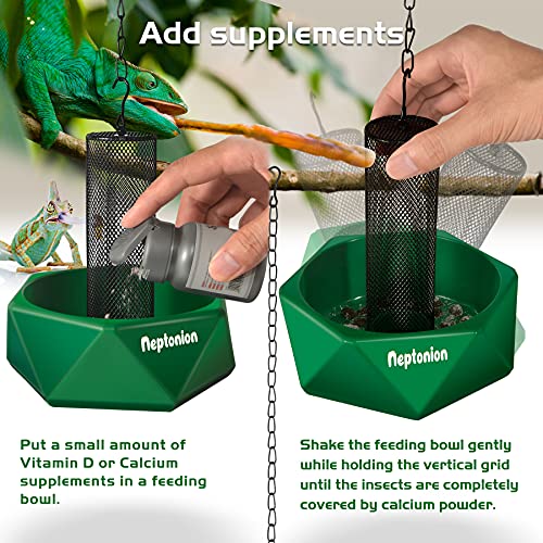 NEPTONION Hookable Chameleon Feeding Bowl, Professional Live Worm Organizer with Column for Prey to Climb and Move, Suitable for Lizard, Bearded Dragon, Iguana, Gecko, Toad, Frog