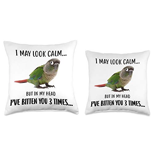 Cute Green Cheek Conure Parrot Design Funny May Look Calm Green Cheek Conure Parrot Lovers Gift Throw Pillow, 16x16, Multicolor