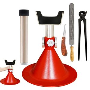 aaprotools standard base hoof stand adjustable (red) with set hoof rasp, nipper & hoof knife