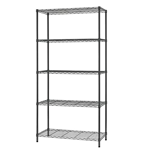 14" D×36" W×72" H Wire Shelving Unit Commercial Metal Shelf with 5 Tier Adjustable Layer Rack Strong Steel for Restaurant , Pantry, Kitchen Garage，Black