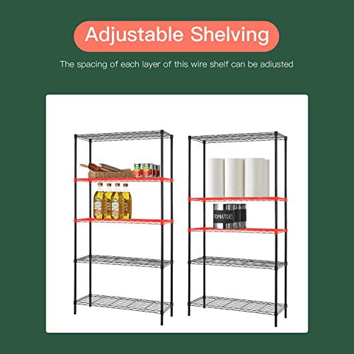 14" D×36" W×72" H Wire Shelving Unit Commercial Metal Shelf with 5 Tier Adjustable Layer Rack Strong Steel for Restaurant , Pantry, Kitchen Garage，Black