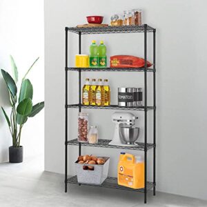 14" D×36" W×72" H Wire Shelving Unit Commercial Metal Shelf with 5 Tier Adjustable Layer Rack Strong Steel for Restaurant , Pantry, Kitchen Garage，Black