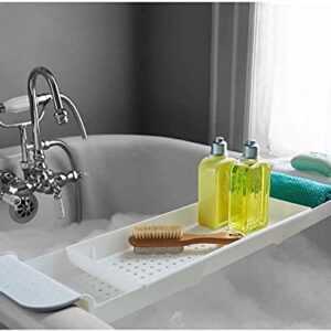 Bathtub Tray Caddy Plastic Shower Organizer Trays with Extending Sides Bath Kitchen Shelf, Fits Most Tubs 31" x 6.7" (White)