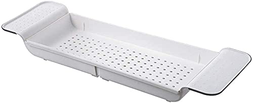 Bathtub Tray Caddy Plastic Shower Organizer Trays with Extending Sides Bath Kitchen Shelf, Fits Most Tubs 31" x 6.7" (White)