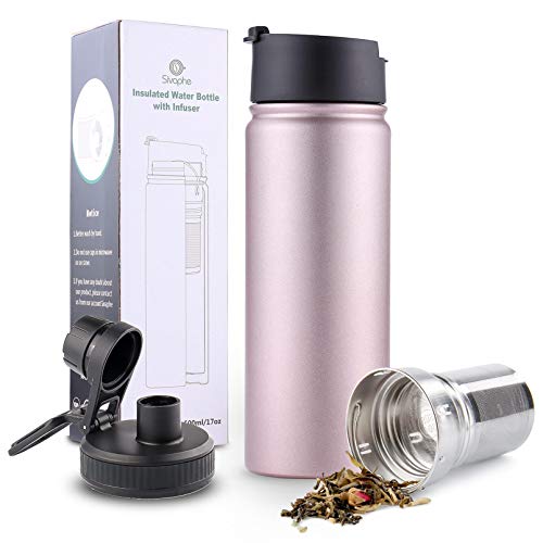 Infuser Travel Mug with Removable loose leaf Tea Strainer Bottle 18/8 Stainless Steel Insulated Tumbler Rosegold