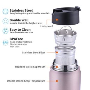 Infuser Travel Mug with Removable loose leaf Tea Strainer Bottle 18/8 Stainless Steel Insulated Tumbler Rosegold