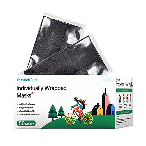 Individually Wrapped 50pcs Black Disposable Face Masks Adult,Comfortable Breathable Face Mask