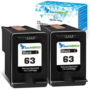 inkworld remanufactured 63 ink replacement for hp 63 ink cartridges use for officejet 3830 5252 4650 5258 4655 4652 envy 4520 4512 4513 4516 deskjet 3636 3630 1111 1112 3637 3632 printer(2 black)