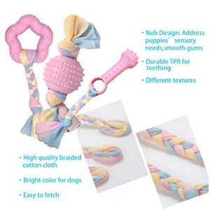 Volacopets Puppy Toys for Teething Small Dogs Interactive Dog pet Chew Toy Soft Rubber Puppies Cute Pink Bunny, 4-Pack