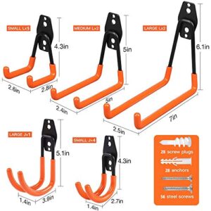 16PCS Garage Hooks Heavy Duty, Steel Storage Utility Hook, Garage Organization Tool Shelf Have Anti Slip Coating for Organizing Power or Garden Tools, Bike, Cable Organization, More Equipment