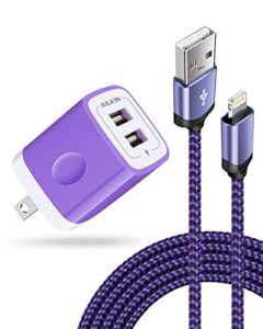 iphone wall charger & lightning cable, ailkin apple mfi certified braided iphone charger cord, fast charging powerline usb plug adapter for iphone 14/13/12 pro max/se/11/11 pro/xs/xr/8/7/6s plus, ipad