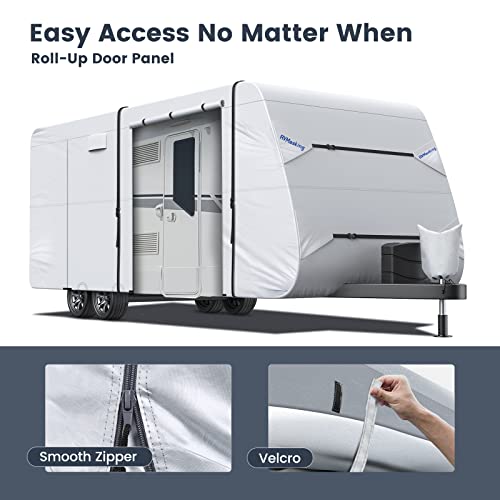 RVMasking 2022 New Rip-Stop RV Cover Windproof Travel Trailer Cover Fits 28' 7"-31' 6" Long Motorhome, Upgraded Waterproof Camper Cover with Gutter Covers for Durable Protection