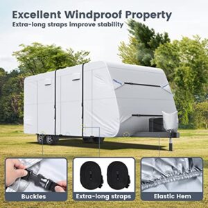 RVMasking 2022 New Rip-Stop RV Cover Windproof Travel Trailer Cover Fits 28' 7"-31' 6" Long Motorhome, Upgraded Waterproof Camper Cover with Gutter Covers for Durable Protection