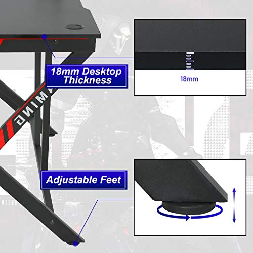 Gaming Desk 45" W x 29" D Home Office Computer Desk Racing Style Study DeskExtra Large Modern Ergonomic PC Carbon Fiber Writing Desk Table with Cup Holder Headphone Hook