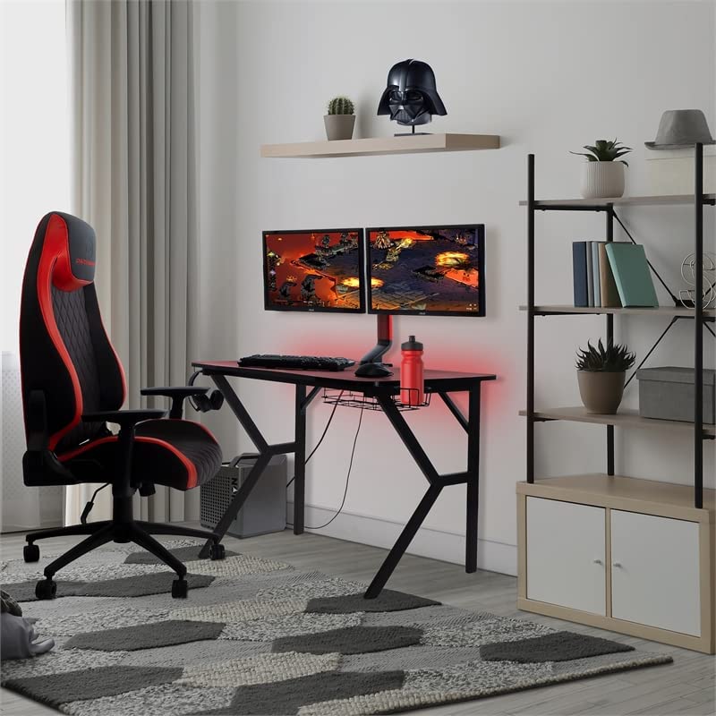 Atlantic Spectrum Executive/Gaming Desk, Carbon-Fiber Laminated Surface, All-Steel K-legs, Rear-Facing LEDs with Remote Control, Ergonomic Curved Front Edge, Cable Management Tray, PN 33906168 - Black