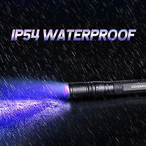 COSMOING UV Flashlight, LED 395nm Ultraviolet Flashlight, Zoomable Pen Blacklight Flashlight IP54 Waterproof Detector for Pet Urine, Cat Dog Stains, Bed Bug, Household Wardrobe Toilet